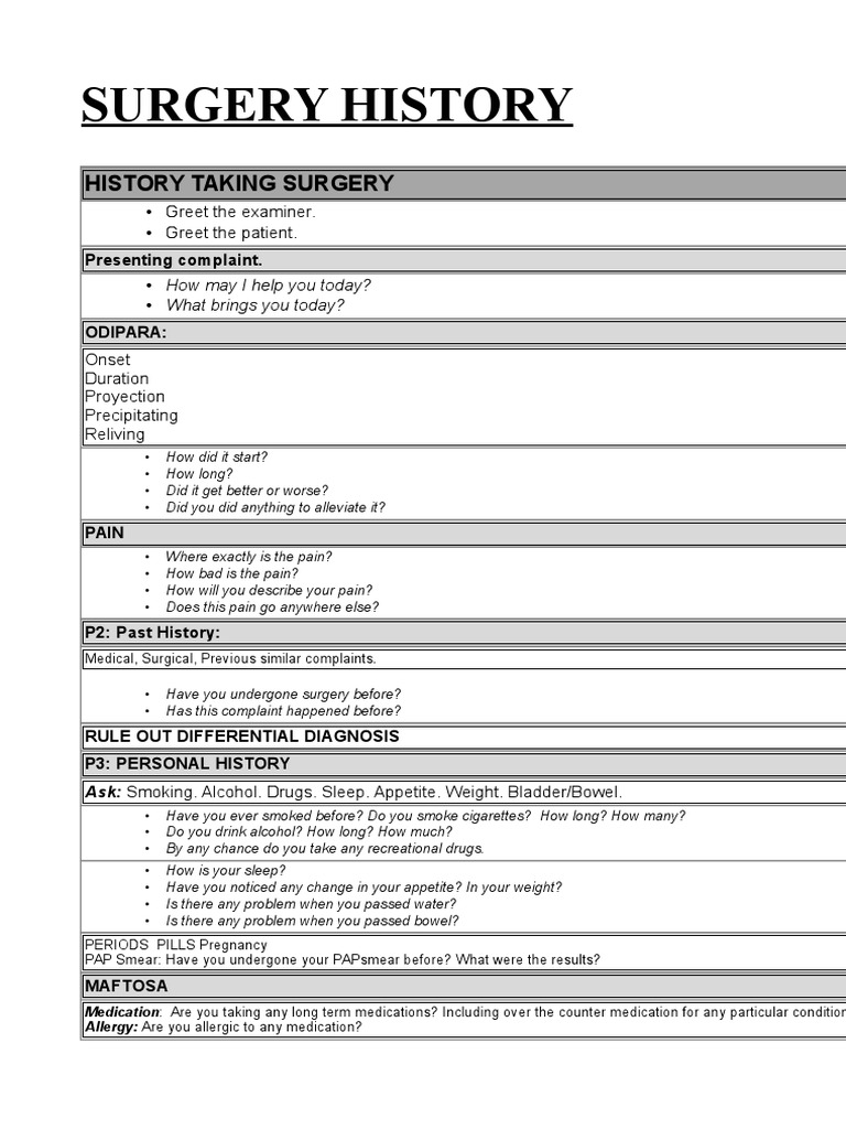 Surgery History Taking | PDF | Hemorrhoid | Urinary Tract Infection