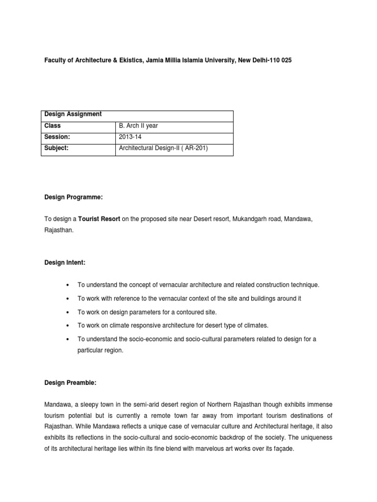 Design Brief Tourist Resort(1) | Tourism | Tourism And Leisure