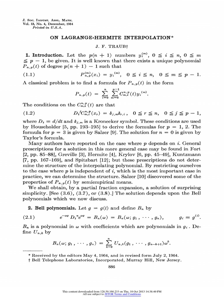 Traub On Lagrange-Hermite Interpolation | PDF | Theoretical Computer Science | Numerical Analysis