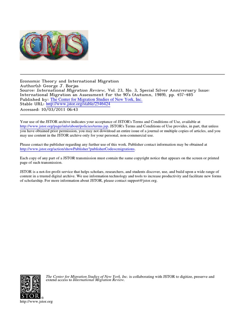 Economic Theory and International Migration - Borjas | PDF