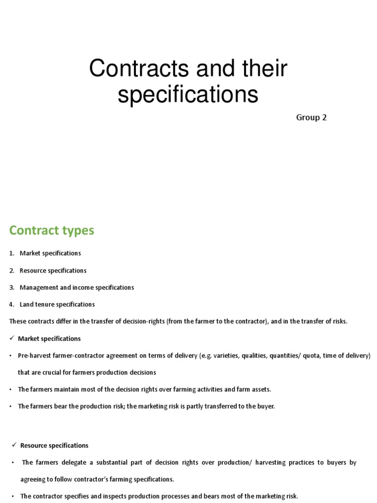 Contracts and Their Specifications: Group 2 | PDF