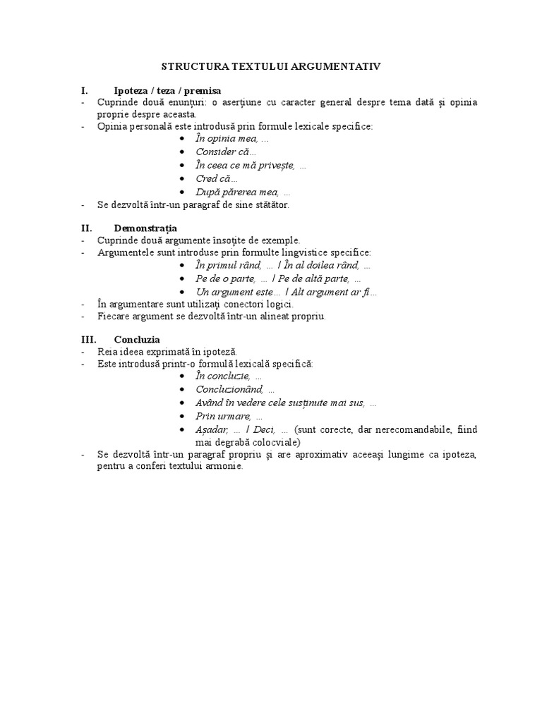 Structura Text Argumentativ | PDF