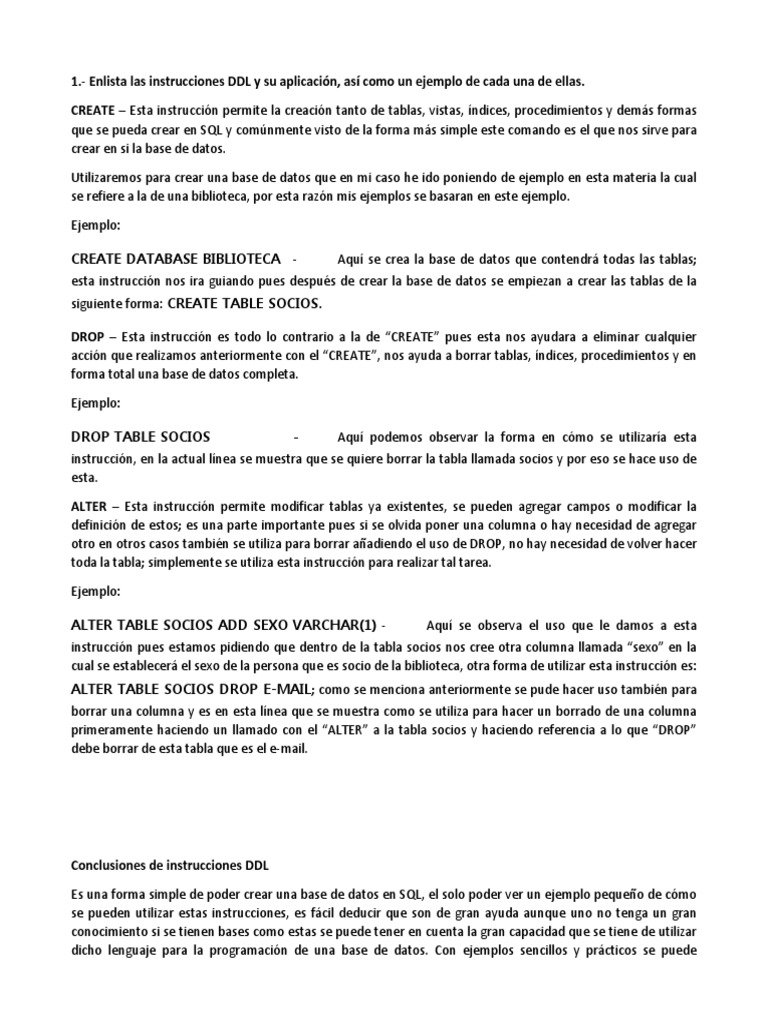 Instrucciones DDL | PDF | SQL | Tabla (base de datos)