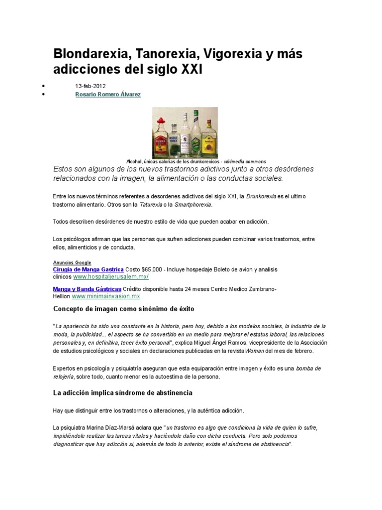 Blondarexia, Tanorexia, Vigorexia y Más Adicciones Del Siglo XXI | PDF ...