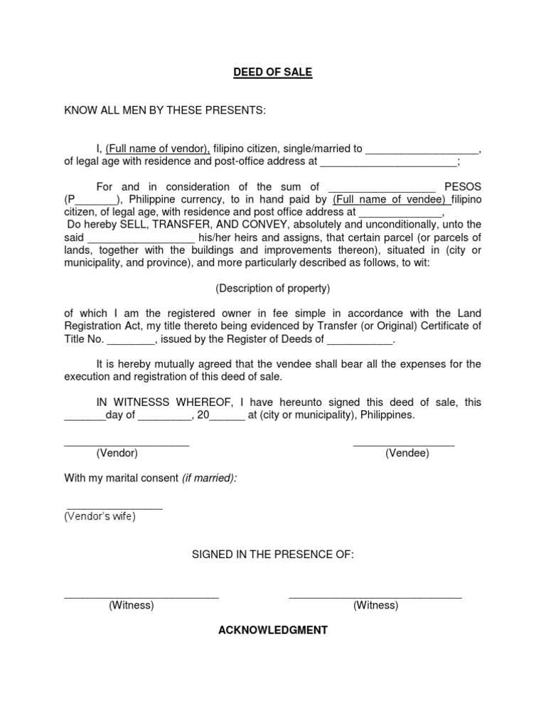 DEED OF SALE.docx | Deed | Property Law
