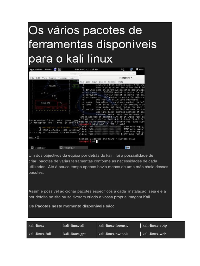 Os Vários Pacotes de Ferramentas Disponíveis para o Kali Linux | PDF ...