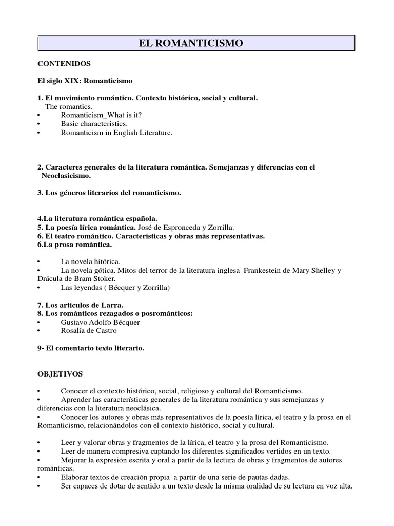 Unidad Didáctica Del Romanticismo | PDF | Don Juan | Romanticismo