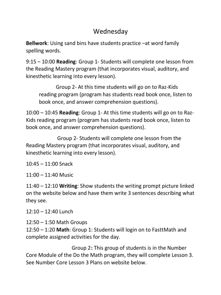 Wednesday and Thursday Lesson Plans | PDF