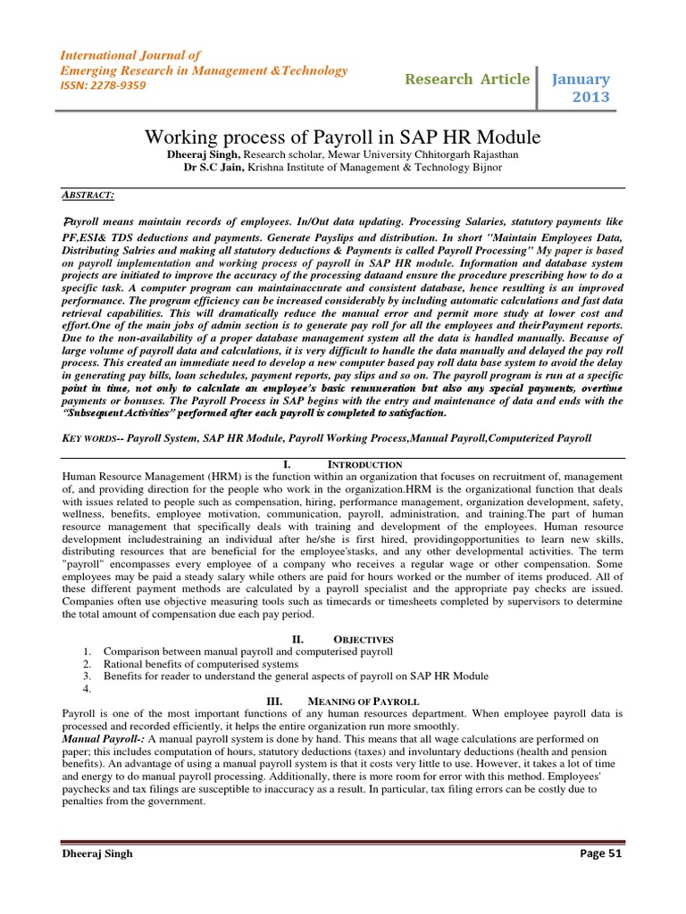 Working Process of Payroll in SAP HR Module | PDF
