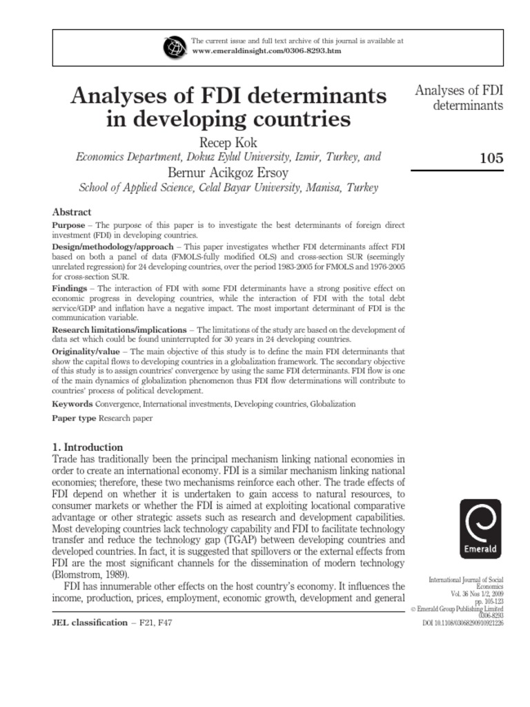 Analysis of Fdi Determinants | PDF | Foreign Direct Investment ...
