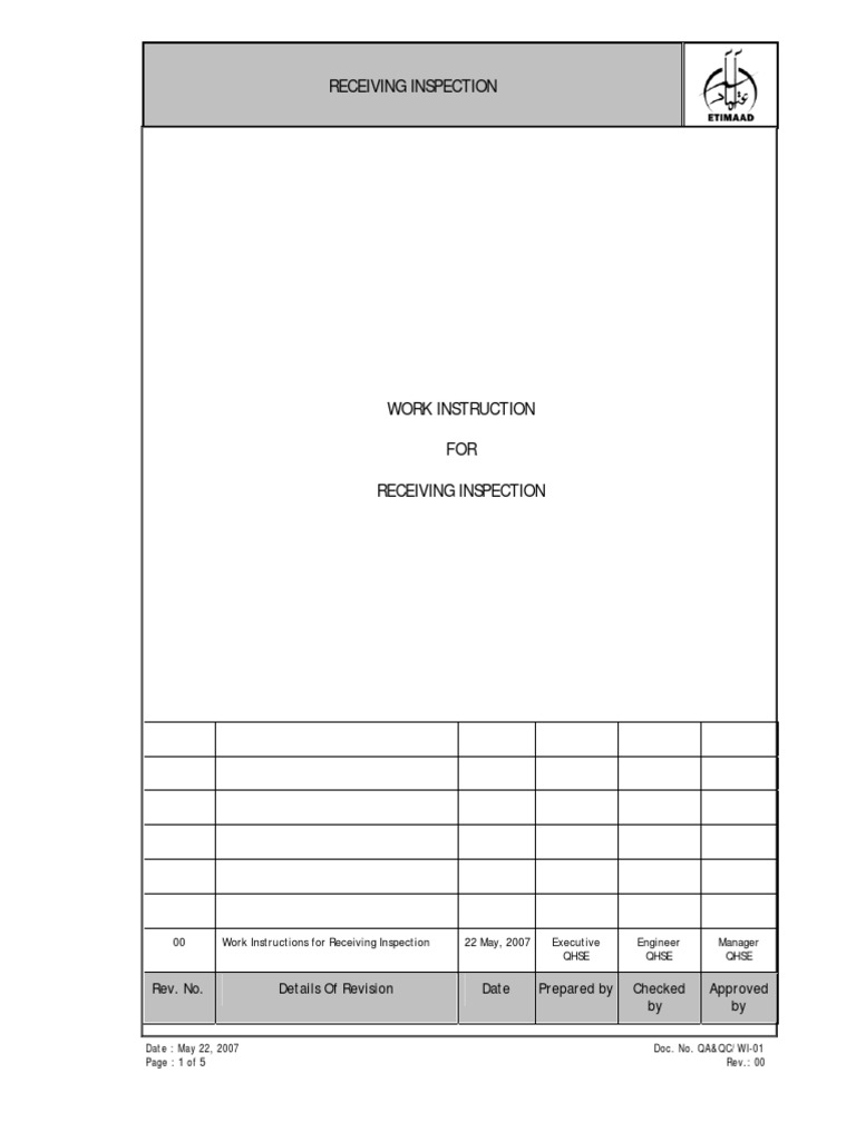 Receiving Inspection | PDF | Quality Assurance | Specification ...