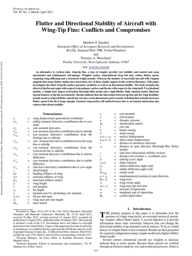 Flutter and Directional Stability of Aircraft | PDF | Flight Dynamics ...