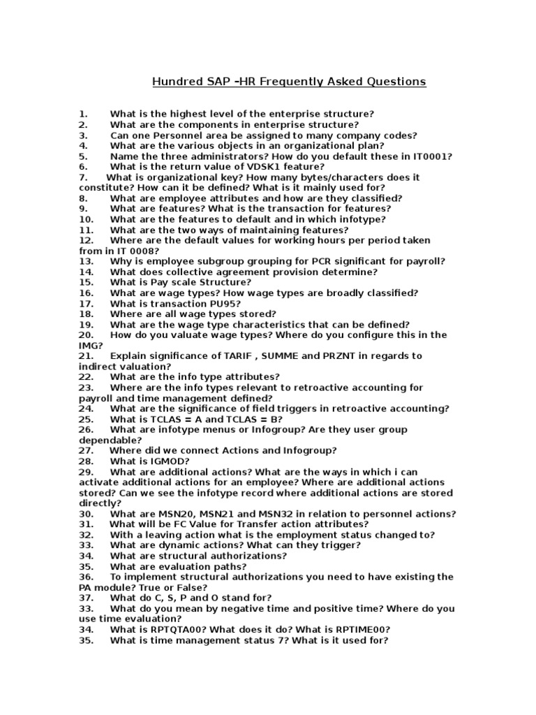 Hundred Sap HR Faq | PDF | Payroll | Employment
