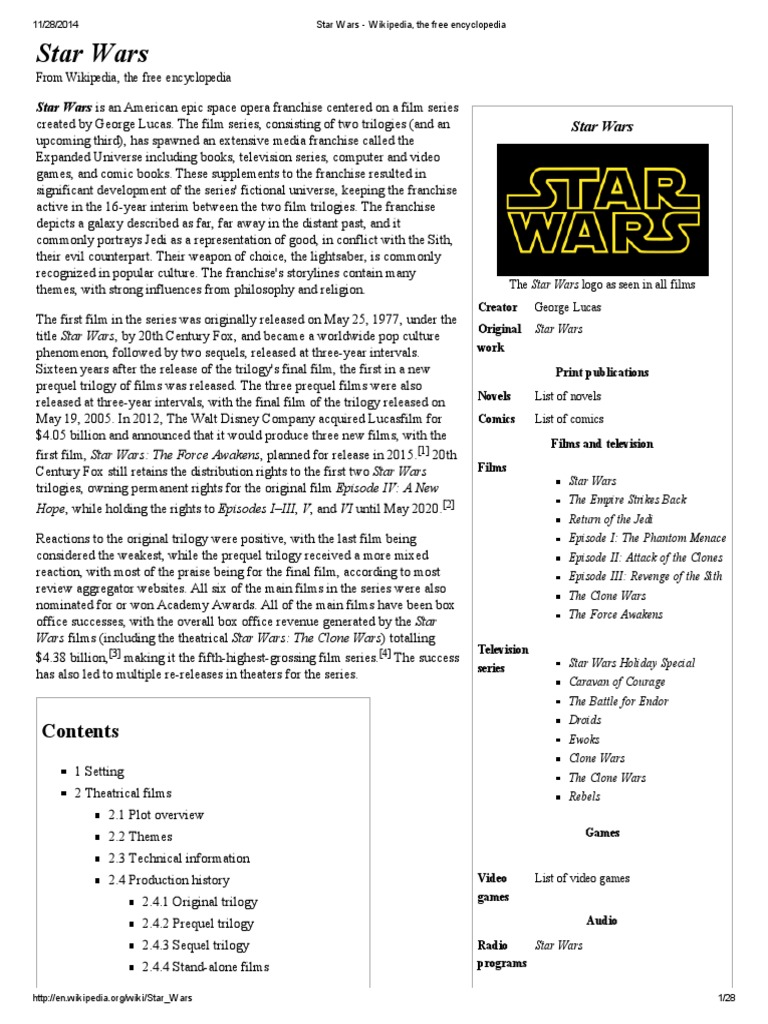 Star Wars - Wikipedia, The Free Encyclopedia | PDF | Star Wars | Space ...
