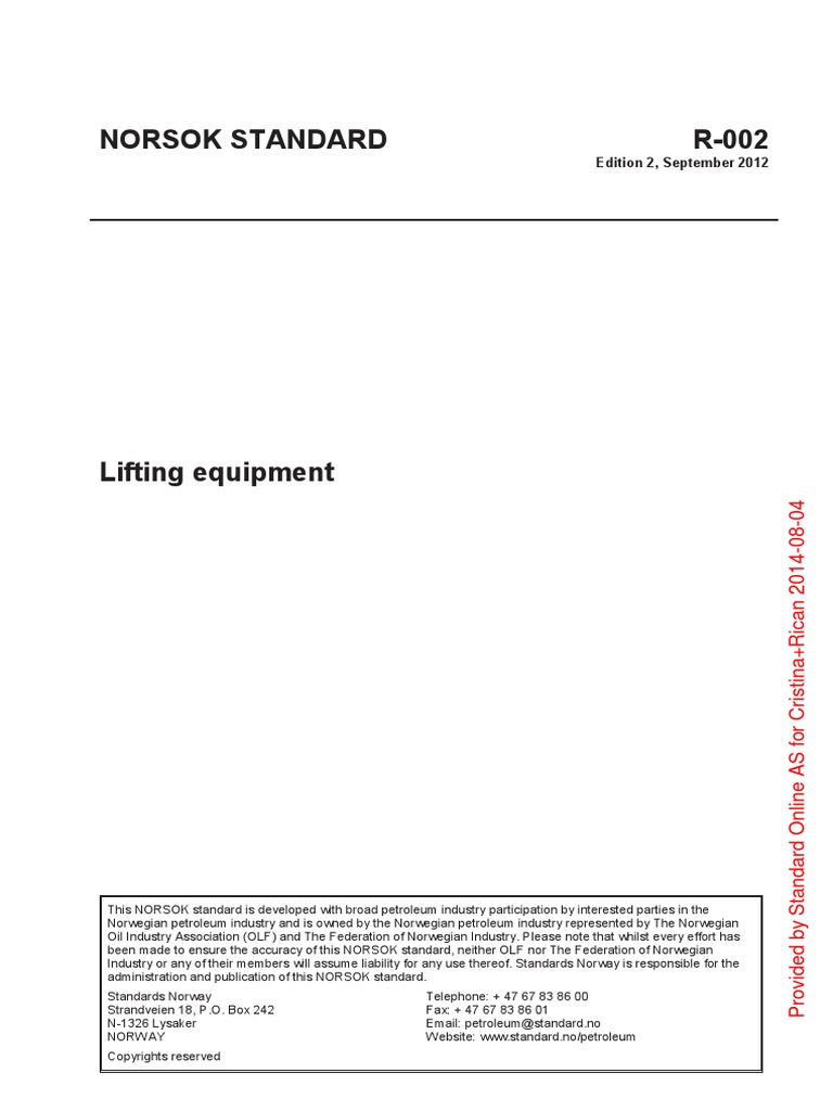 NORSOK-Lifting Systems Standard, 2012 | PDF | Risk | Risk Management
