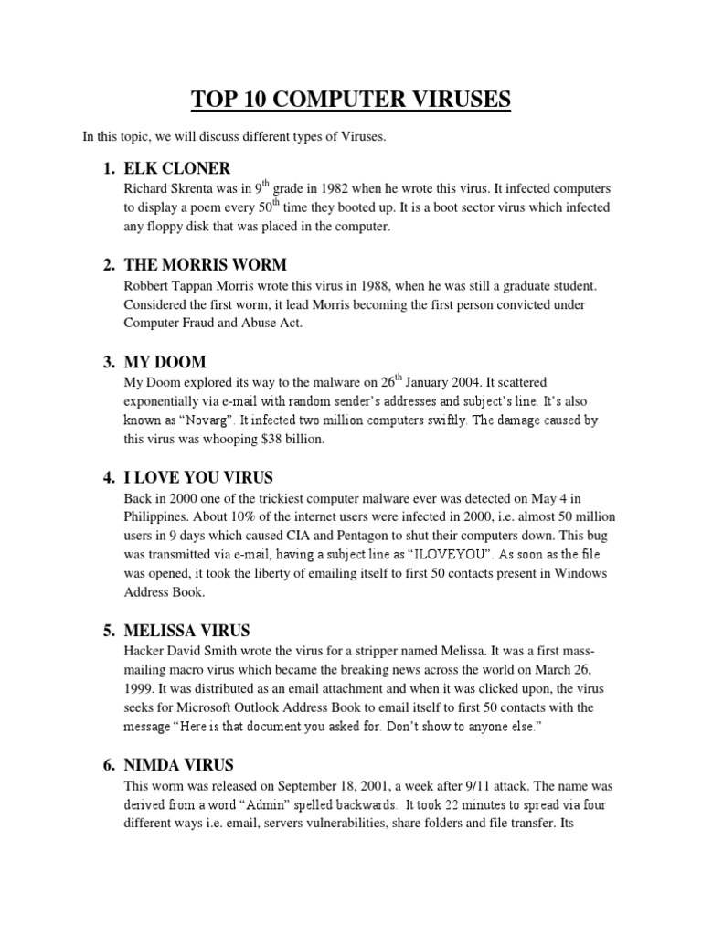 Top 10 Computer Viruses | PDF
