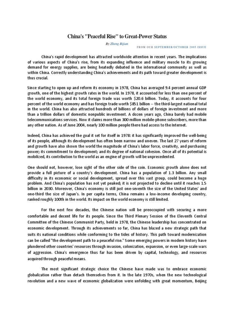 China's "Peaceful Rise" To Great-Power Status: Zheng Bijian | PDF ...