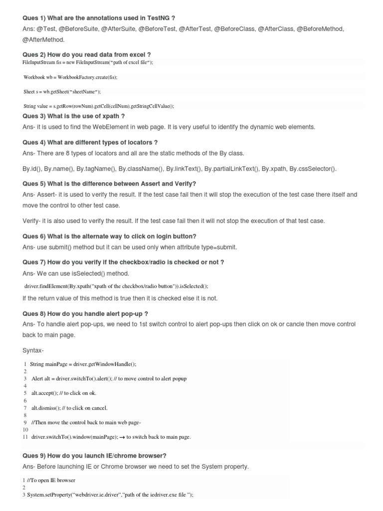 Selenium Interview Questions | Download Free PDF | Selenium (Software) | Software Engineering