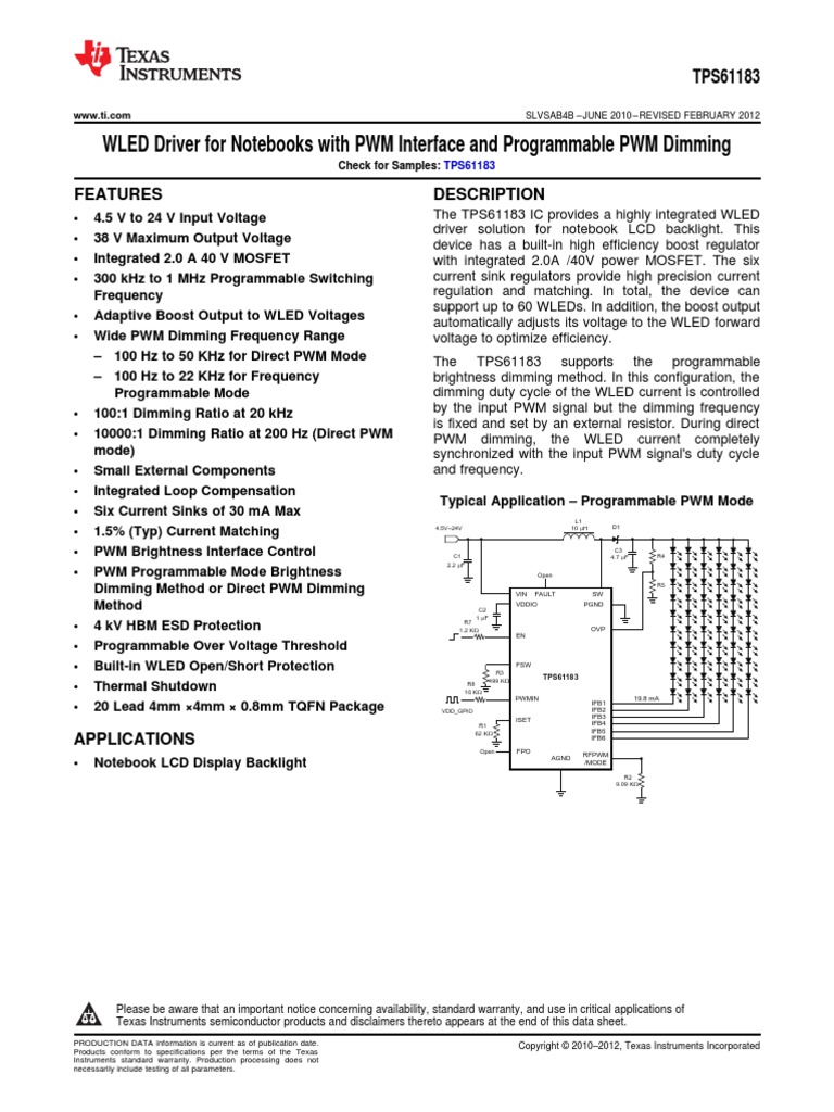 Tps 61183 | PDF | Capacitor | Field Effect Transistor
