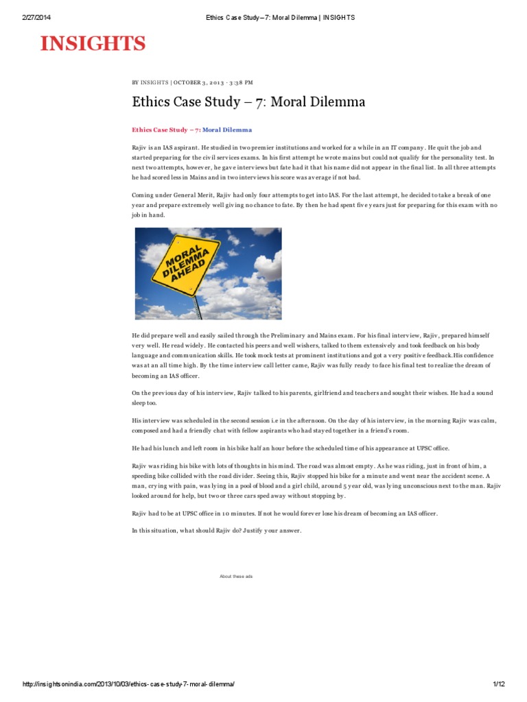 Ethics Case Study - 7 - Moral Dilemma - INSIGHTS | PDF | Science ...