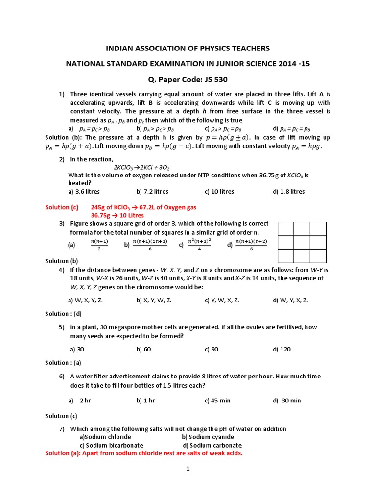 NSEJS 2014-15 Solutions | PDF