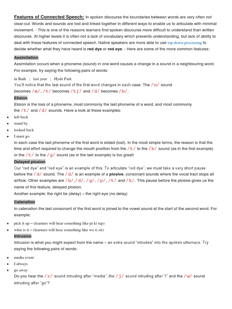 Features of Connected Speech | PDF
