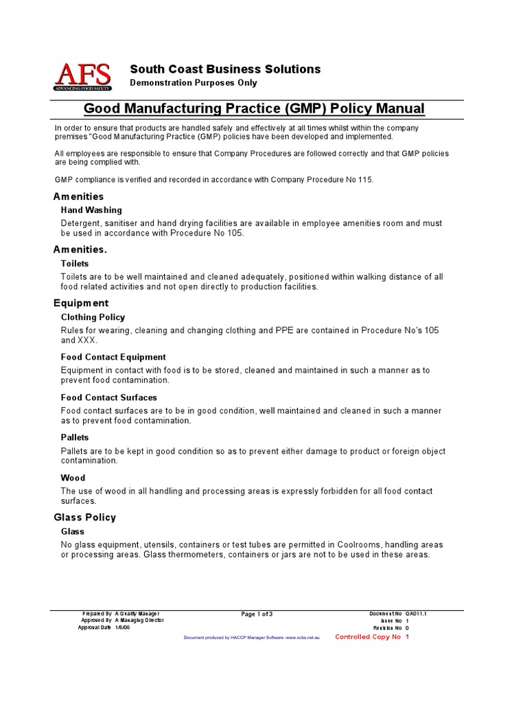 GMP Policy Manual | PDF