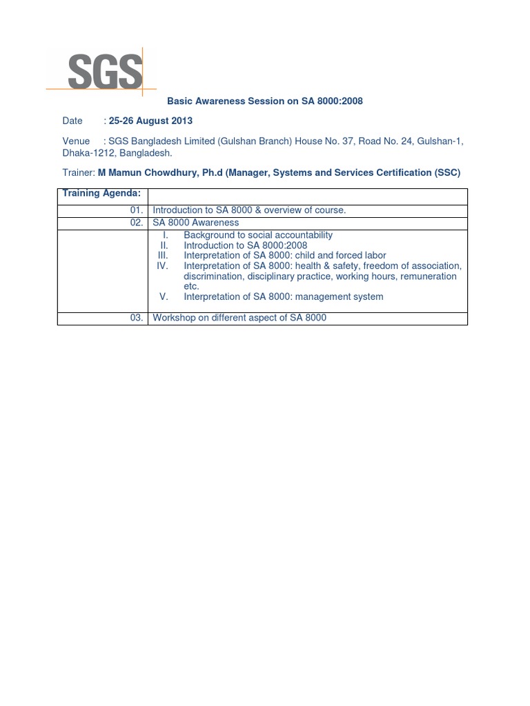 SA 8000 Training Guideline | PDF | Business | Computers