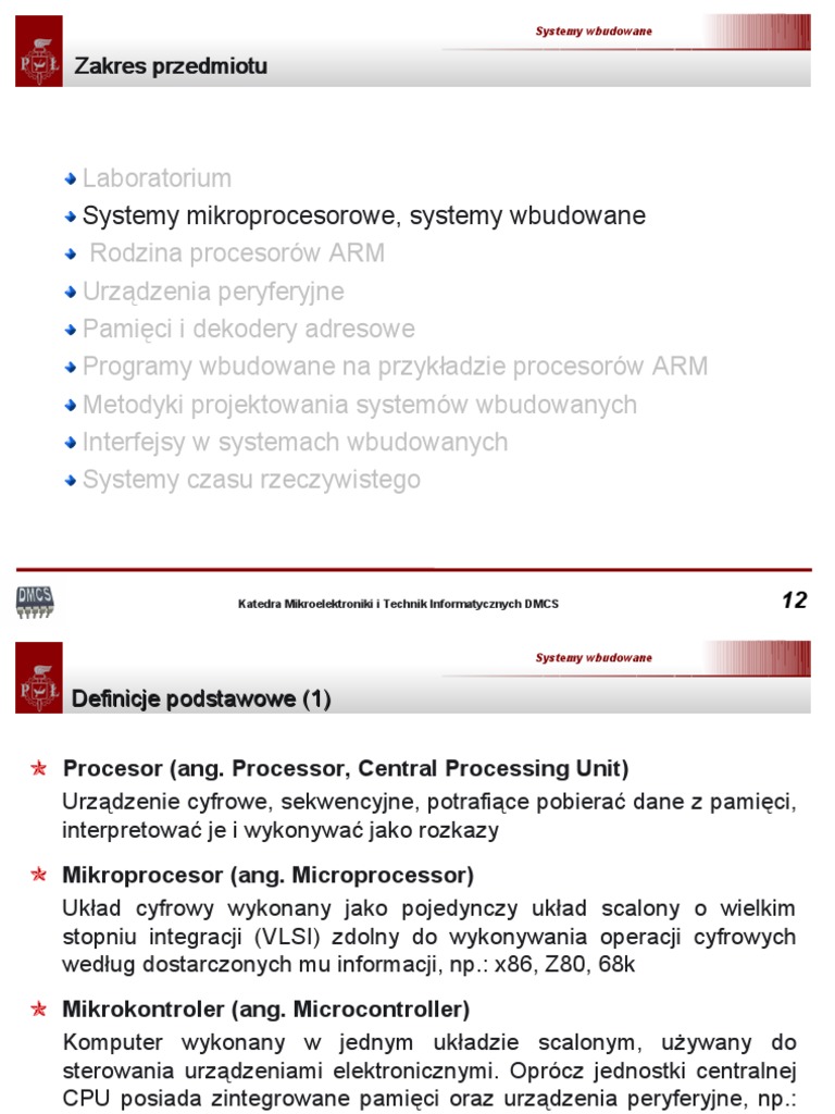 Systemy Mikroprocesorowe, Systemy Wbudowane | PDF