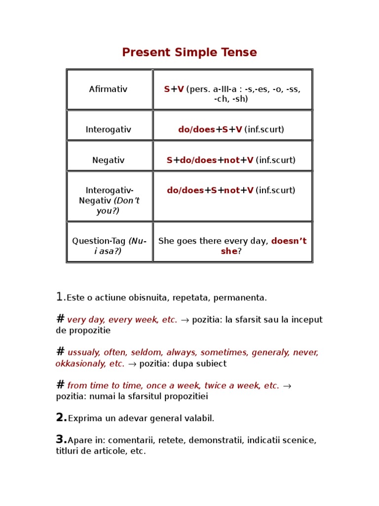 Present Simple Tense | PDF | Grammar | Syntax