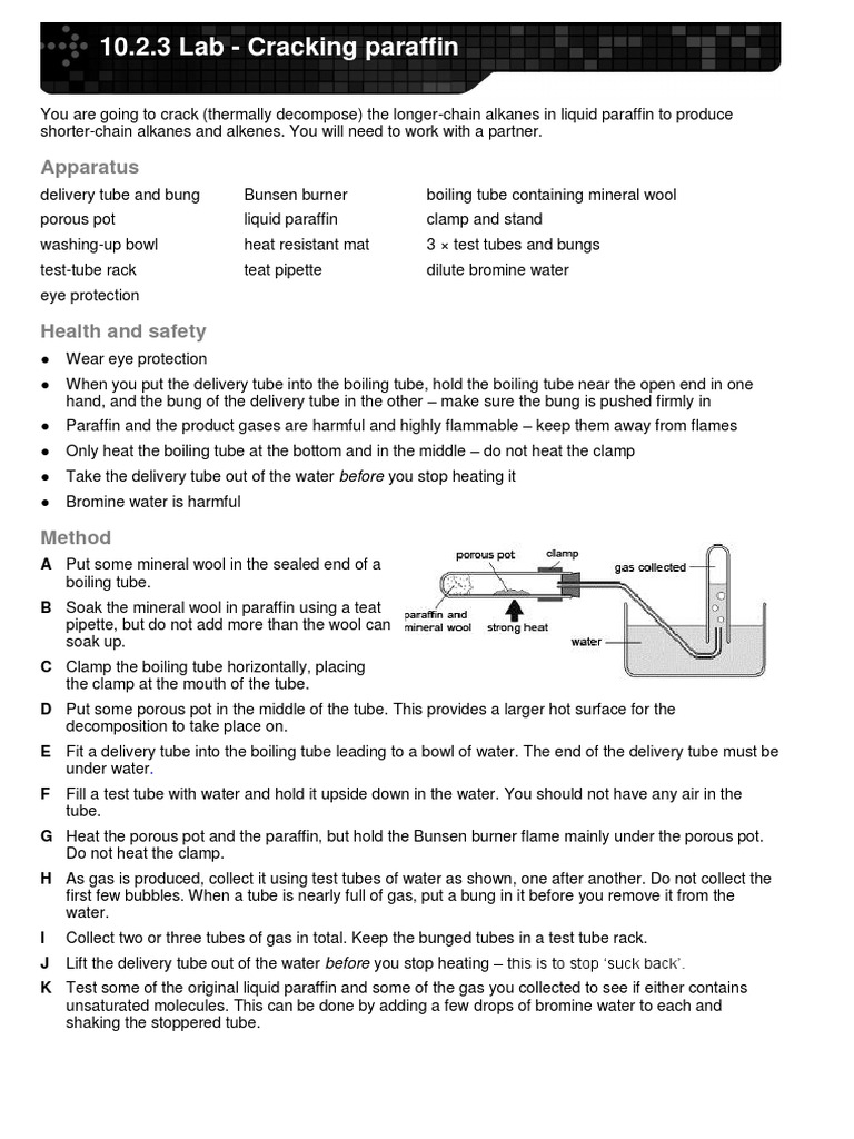 Cracking Paraffin Experiment Guide | PDF | Alkane | Chemistry
