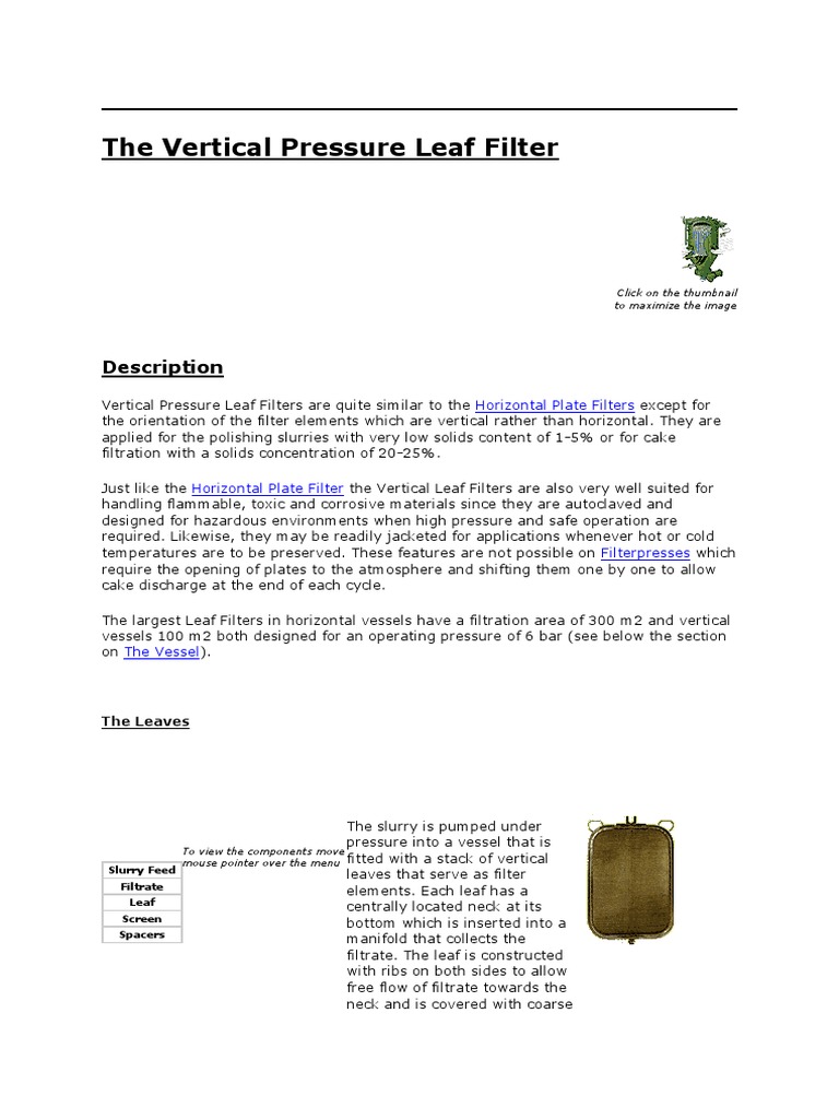 The Vertical Pressure Leaf Filter | Filtration | Chemical Engineering