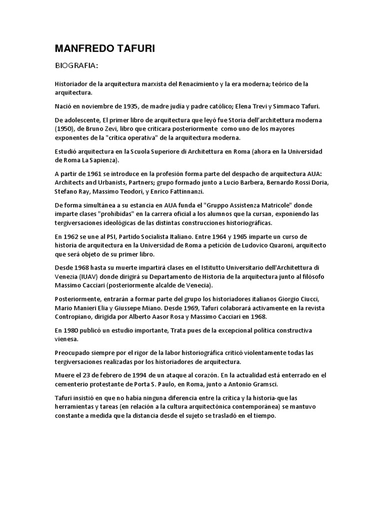 Manfredo Tafuri: Crítica y Arquitectura | PDF | Science | Ciencia y ...