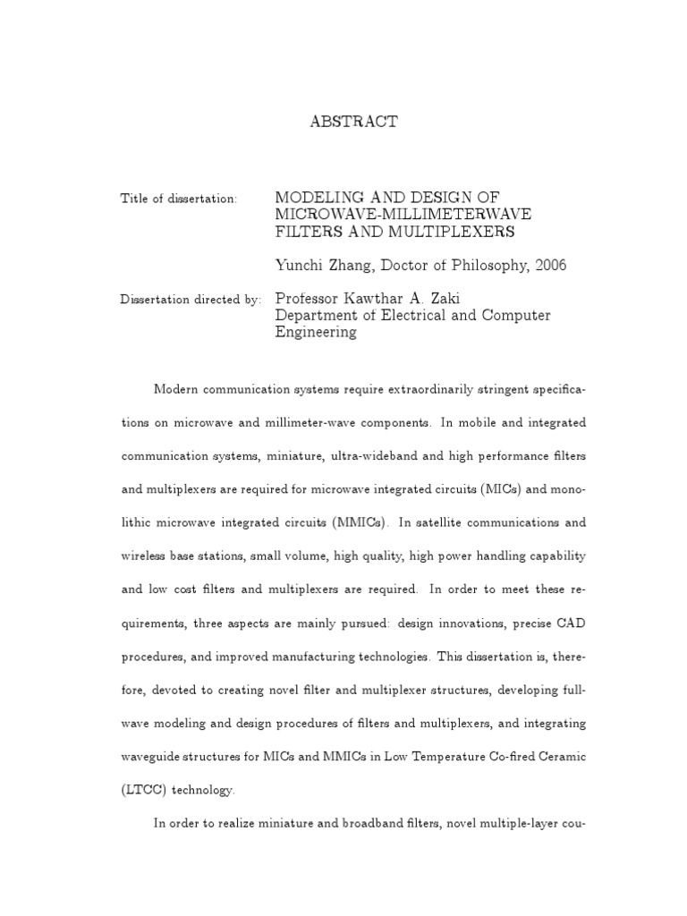 Modeling and Design of Microwave-Millimeterwave Filters and ...