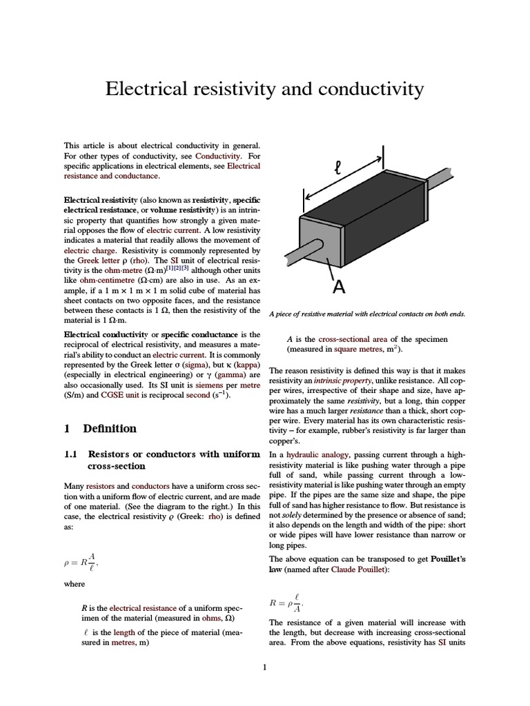 Electrical Resistivity and Conductivity | PDF | Electrical Resistivity ...