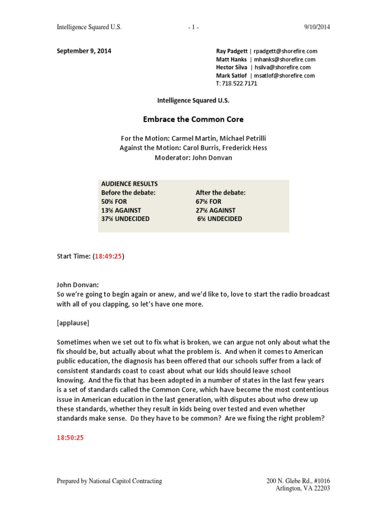 Intelligence Squared Common Core Debate Transcript | PDF | Common Core ...