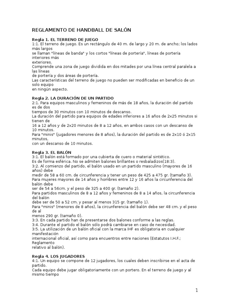 Reglamento de Handball de Salón | PDF | Árbitro | Posiciones (deportes ...