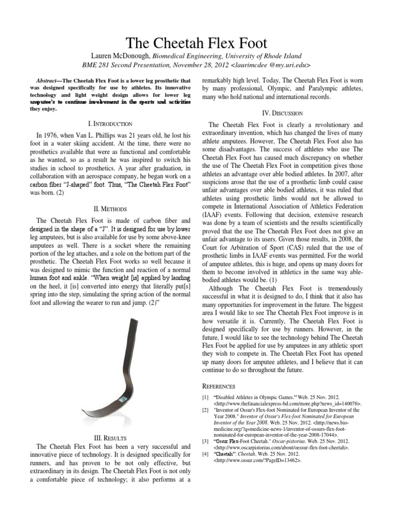 Cheetah Flex Foot: Innovative Prosthetic Design | PDF