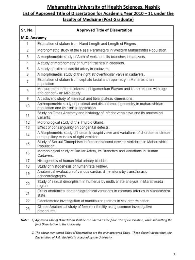 List Approved Titile Dissertation 1011 Medical 090811 | PDF ...