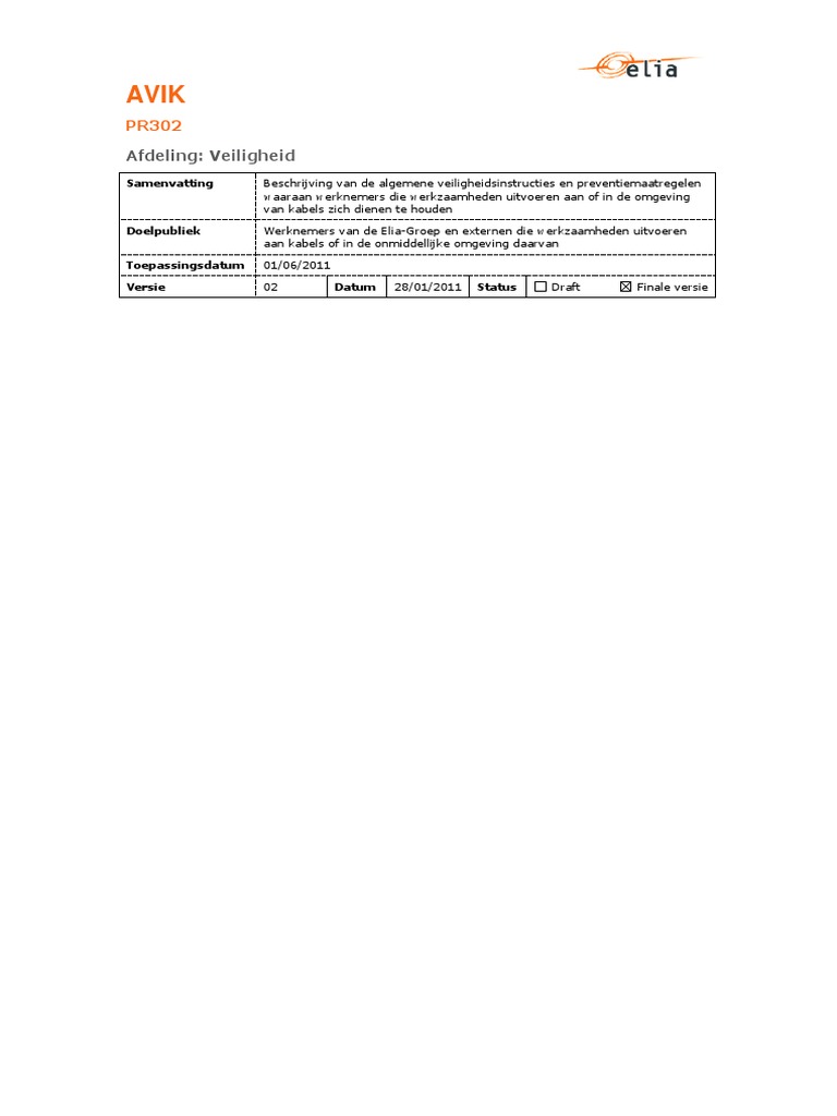 ProcedureAlgemeneVeiligheidsInstructieKabels AVIK | PDF