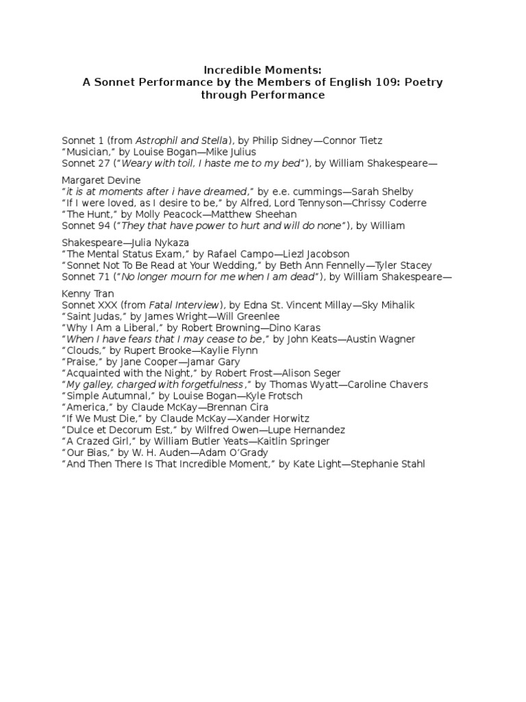 Sonnet Performances by English 109 | PDF