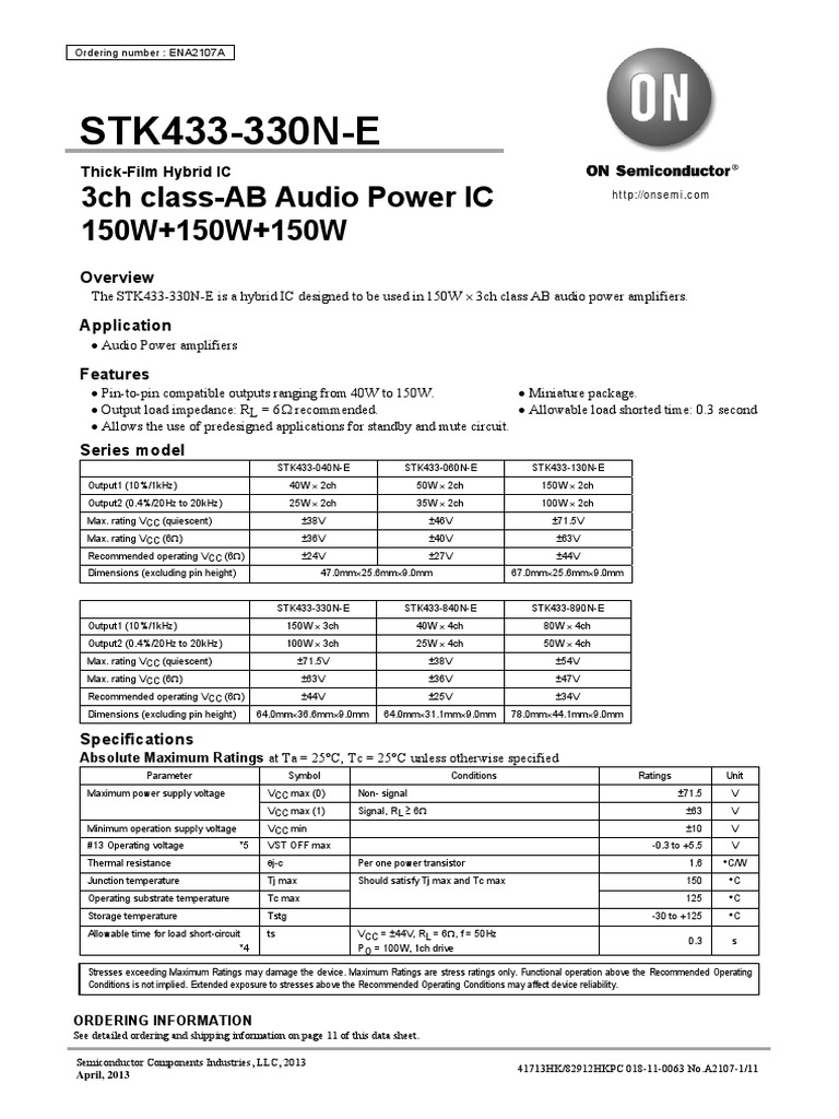 stk433 330 PDF | PDF | Amplifier | Electronic Circuits