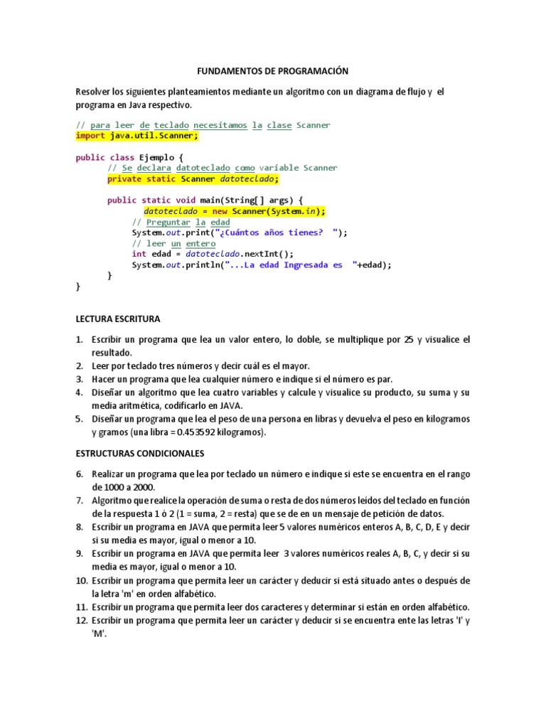 Taller 1. Ejercicios en JAVA | PDF | C ++ | Java (lenguaje de programación)