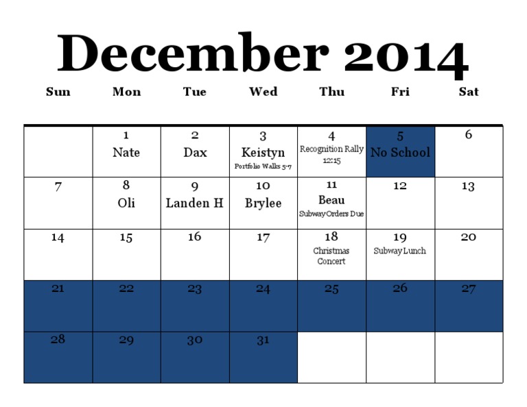 School December Events Calendar | PDF