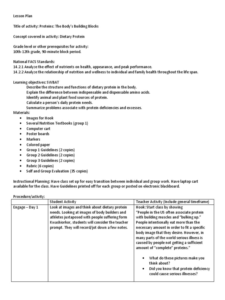 Lesson Plan 3 Protien | PDF | Proteins | Cognition