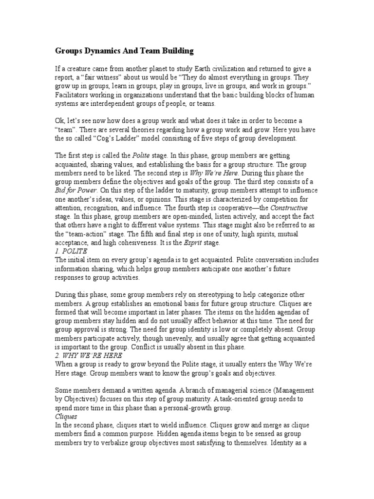Groups Dynamics and Team Building | Download Free PDF | Team Building ...