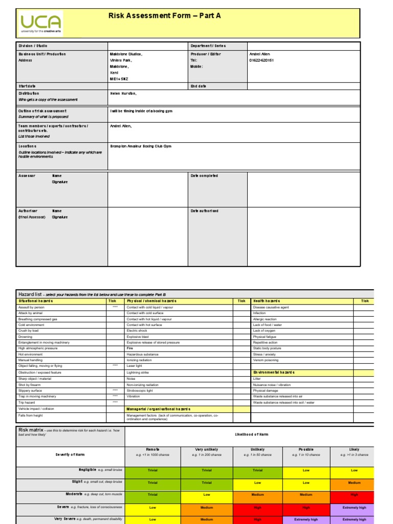 Risk Assessment Form Brompton Boxing Gym | PDF | Radiation | Risk