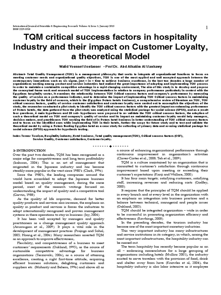TQM Success Factors in Hospitality Industry | PDF | Quality Management ...