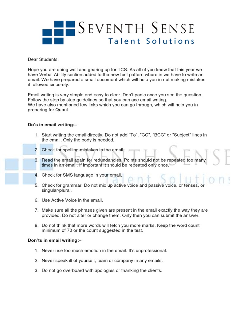 Email Writing For TCS | PDF | Email | Working Time