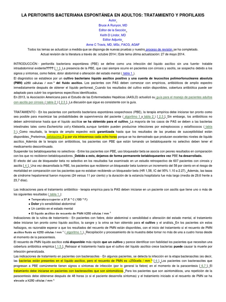 La Peritonitis Bacteriana Espontánea en Adultos Tratamiento y ...